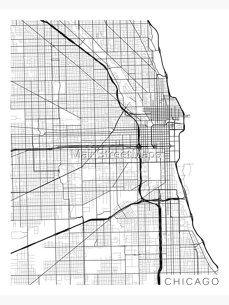 "Chicago Map, USA - Black and White" Poster by MainStreetMaps | Redbubble