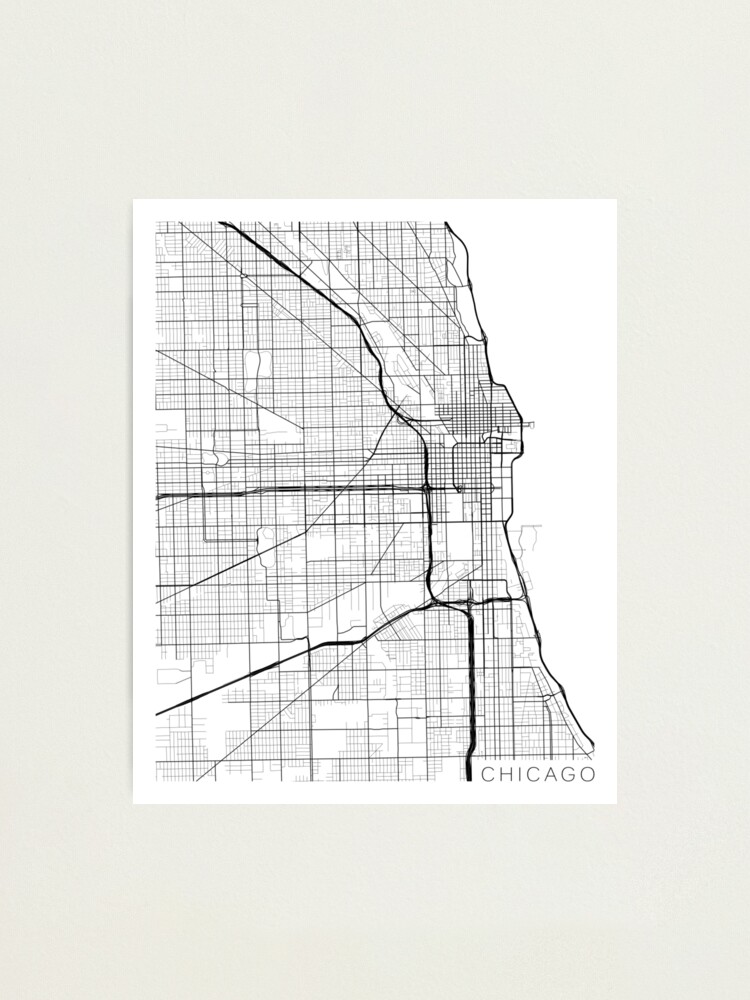 "Chicago Map, USA - Black and White" Photographic Print for Sale by ...