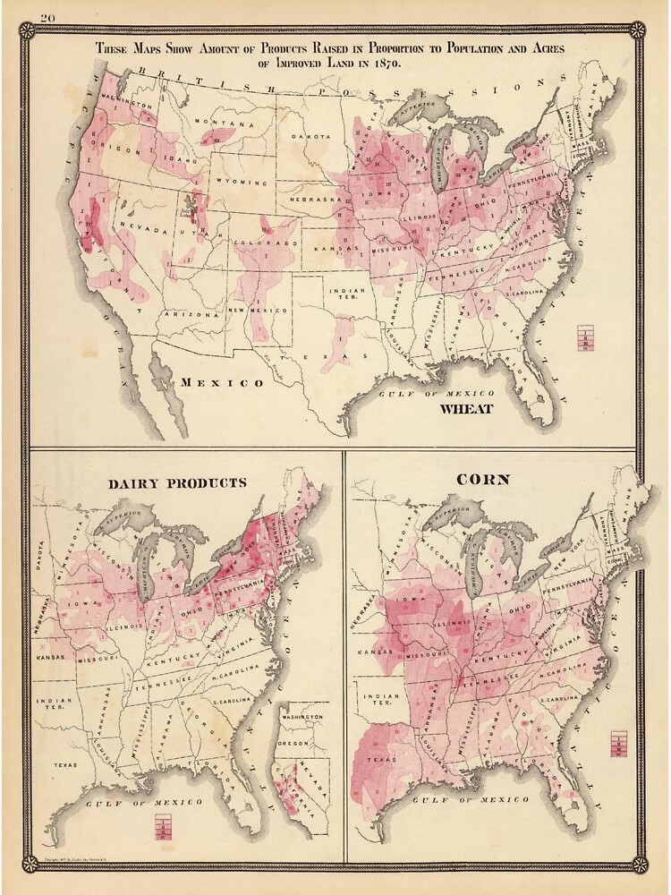 "Old US Agricultural Farming Map (1878) Vintage American Farms Atlas ...