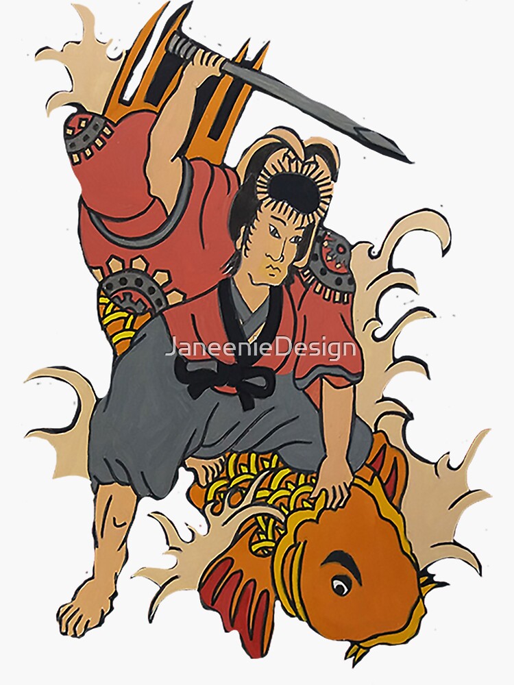 "Korean warrior riding on a koi carp " Sticker for Sale by ...