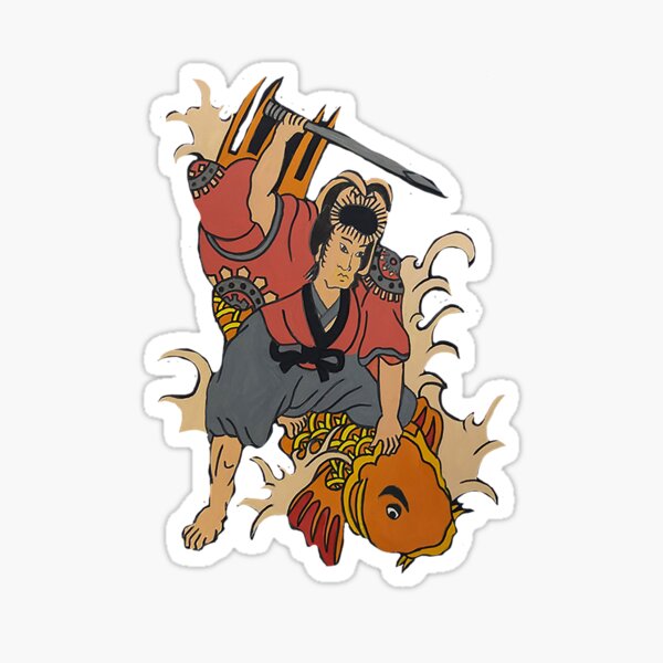 "Korean warrior riding on a koi carp " Sticker for Sale by ...