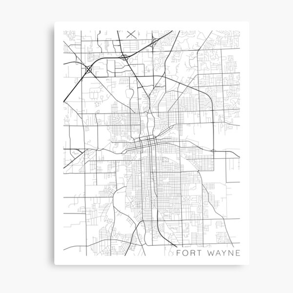 "Fort Wayne Map, USA - Black and White" Metal Print for Sale by ...