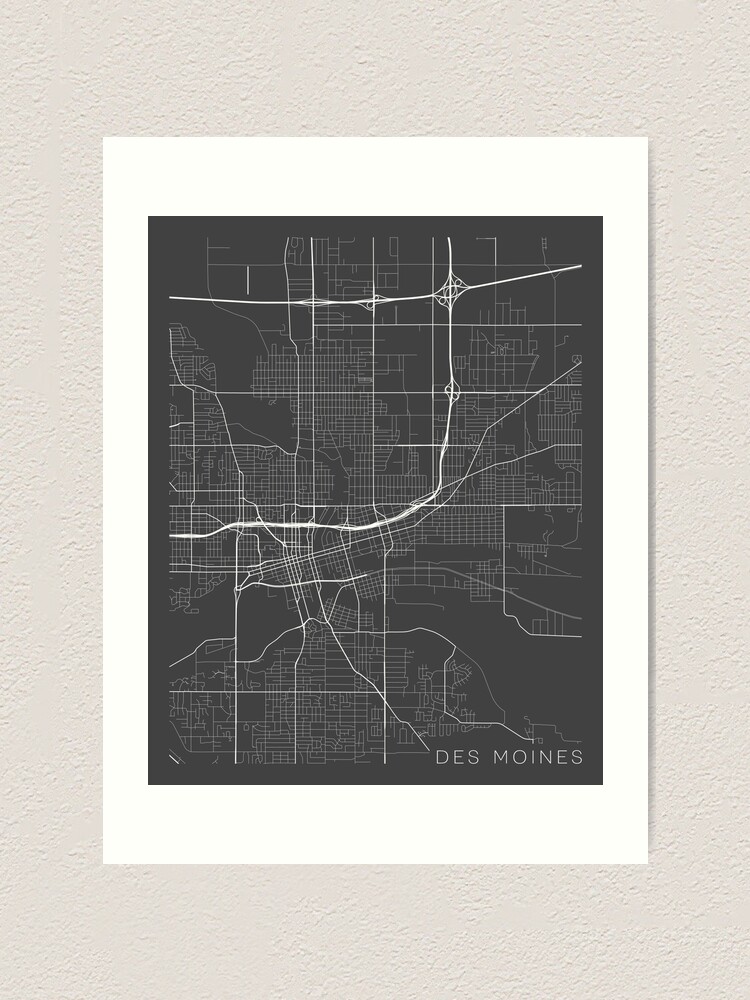 "Des Moines Map, USA - Gray " Art Print by MainStreetMaps | Redbubble