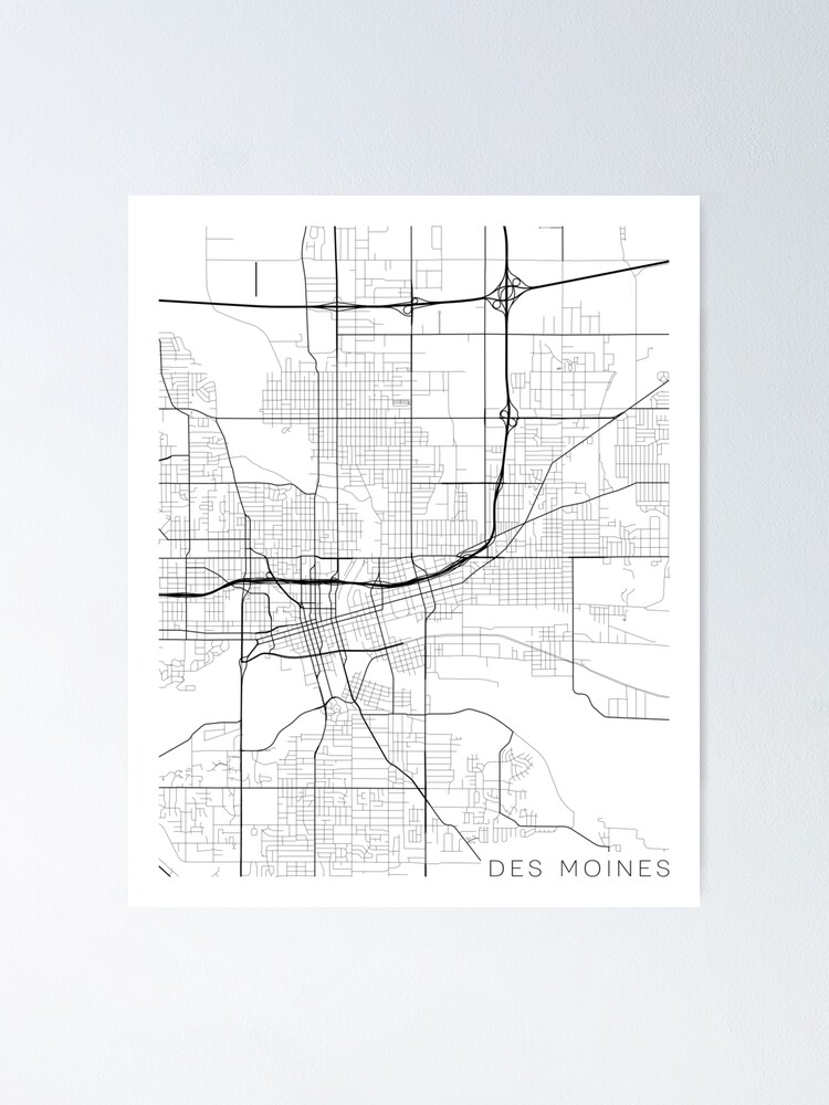 "Des Moines Map, USA - Black and White" Poster by MainStreetMaps ...