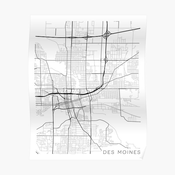 "Des Moines Map, USA - Black and White" Poster by MainStreetMaps ...