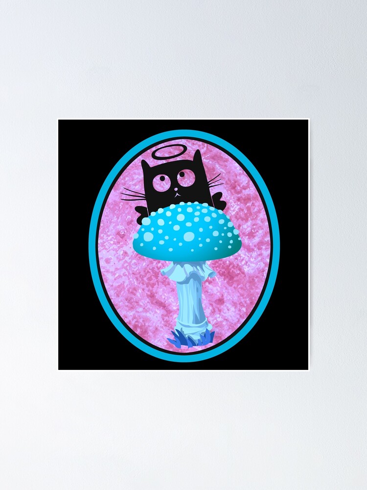 Póster «Silueta de gato negro con halo en seta azul turquesa verde ...