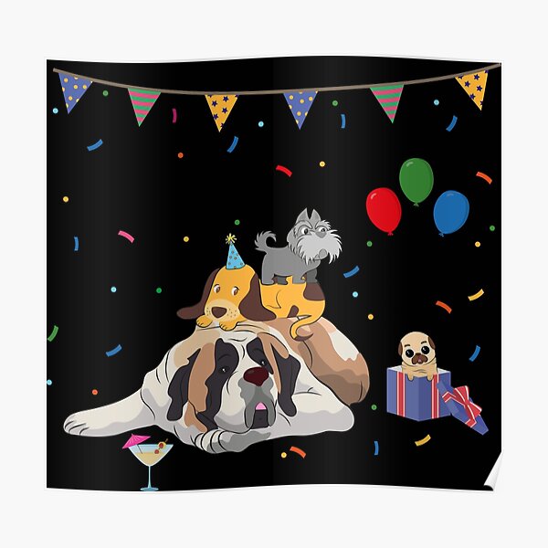 Póster «Fiesta perruna con un montón de perros diferentes celebrando ...