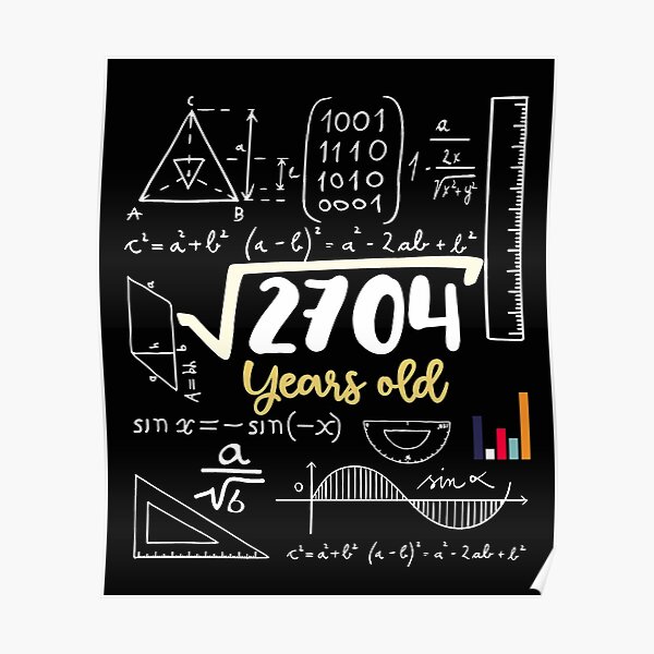 " Square Root 52 years old funny teacher 52th birthday" Poster for Sale ...