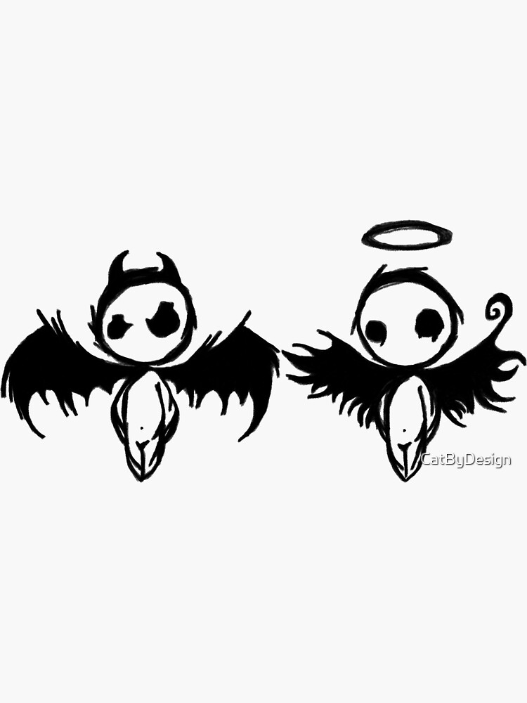 "Angel and Devil Drawing" Sticker for Sale by CatByDesign | Redbubble