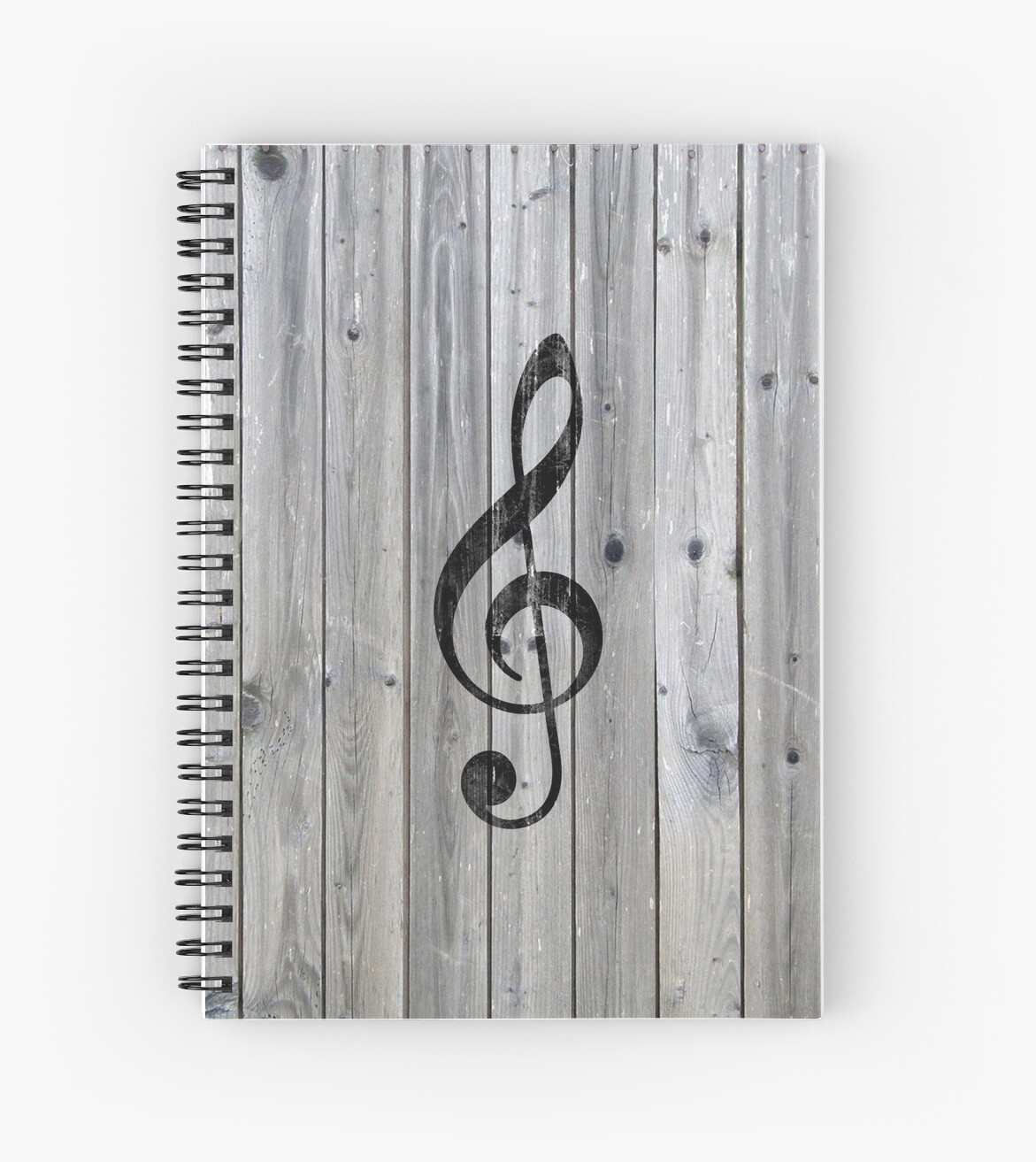 "Vintage black music note Treble Clef gray wood" Spiral Notebook by ...