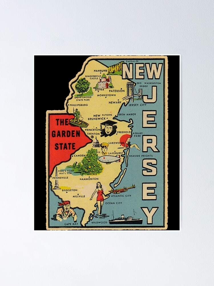 "Vintage New Jersey Map" Poster by Firliplaces25 | Redbubble