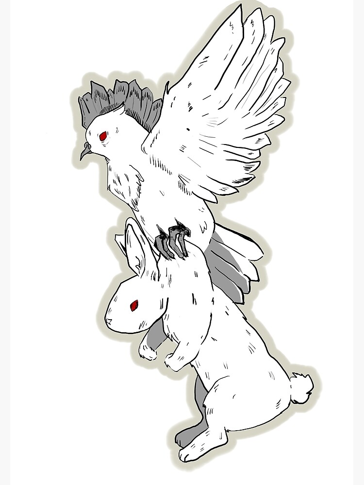 "Teamwork. An albino bird with an albino rabbit" Art Print by Maximovna ...