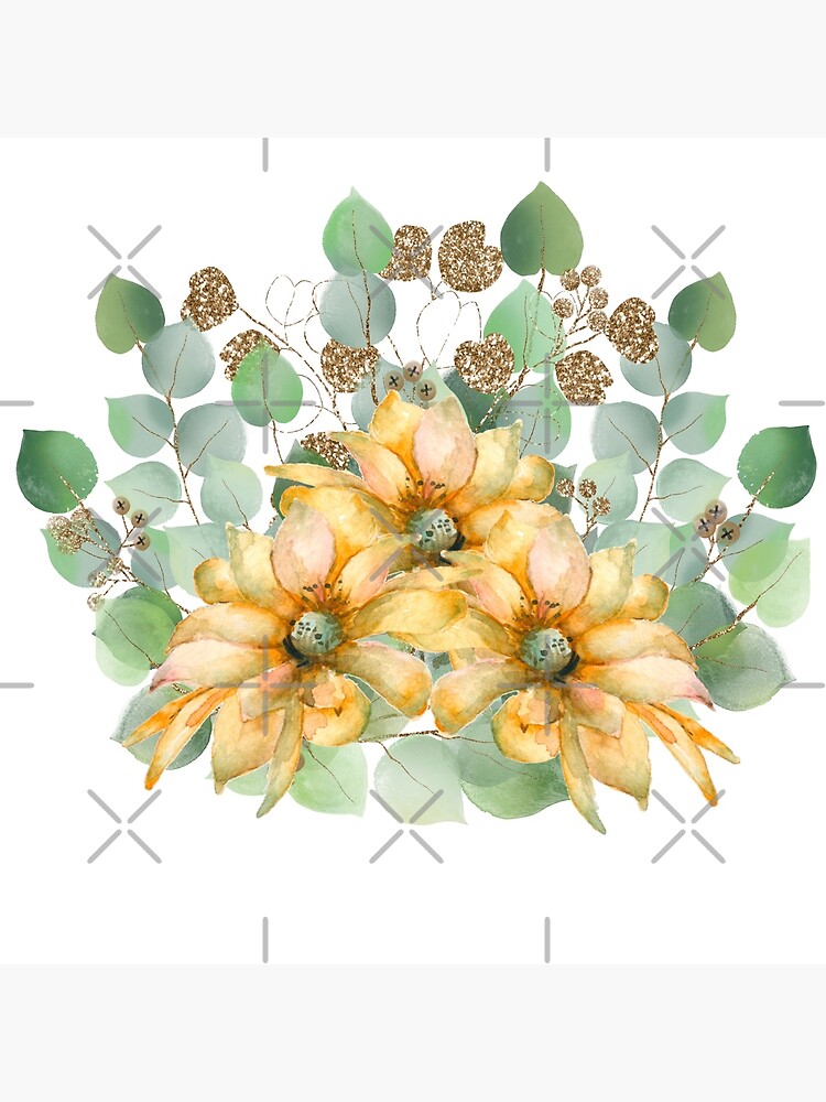 "Watercolor Sunflower and Eucalyptus leaves" Poster for Sale by ...