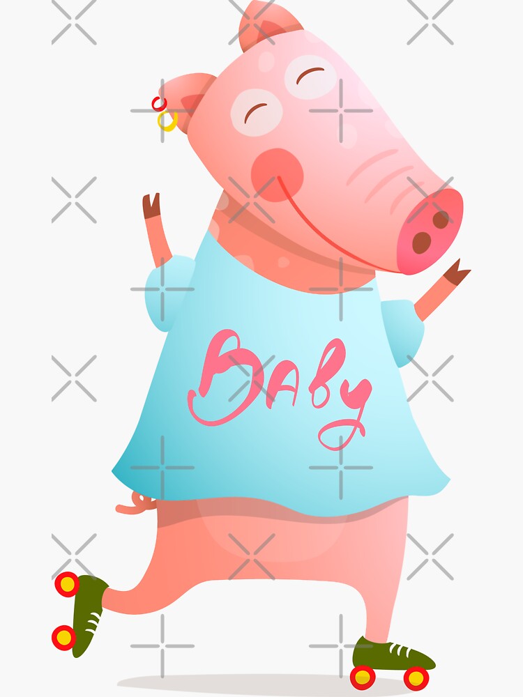"roller skating pig" Sticker for Sale by popmarleo | Redbubble