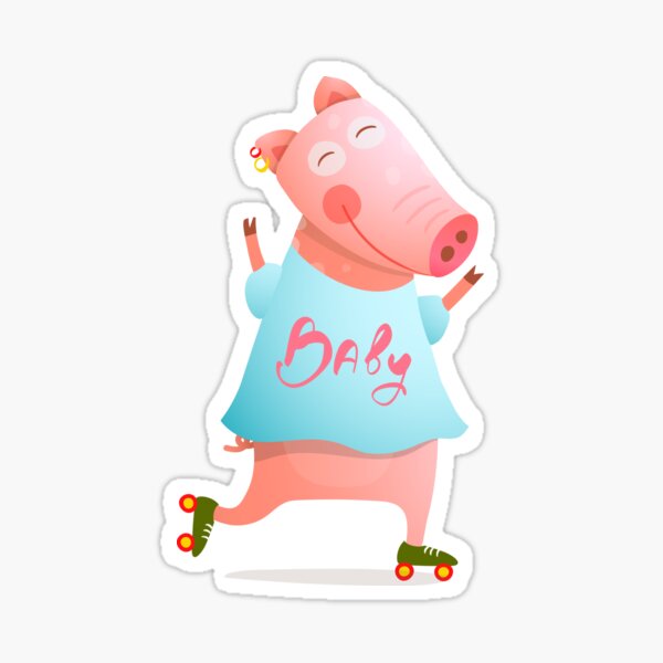 "roller skating pig" Sticker for Sale by popmarleo | Redbubble