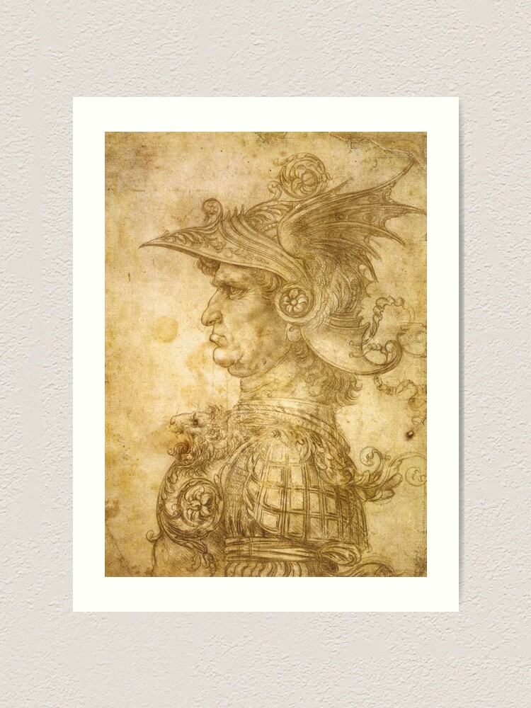 "Profile of a warrior in helmet by Leonardo da Vinci" Art Print for ...