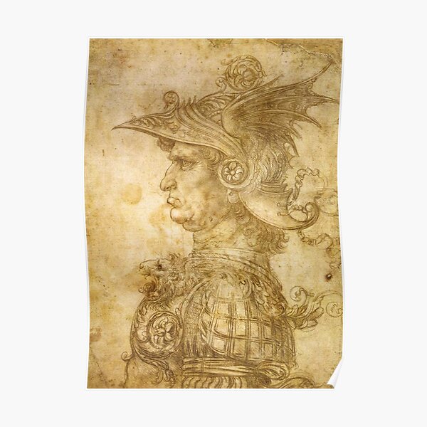 "Profile of a warrior in helmet by Leonardo da Vinci" Poster for Sale ...