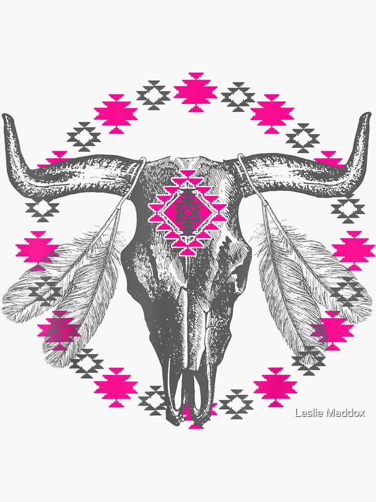 "Pink Aztec Boho Cow Skull" Sticker by CoutureCountry | Redbubble
