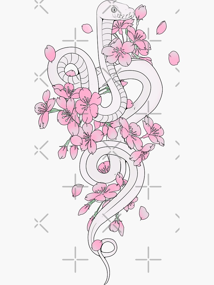 "Cherry blossom snake (sketch style)" Sticker for Sale by SilverFoxyPaw ...