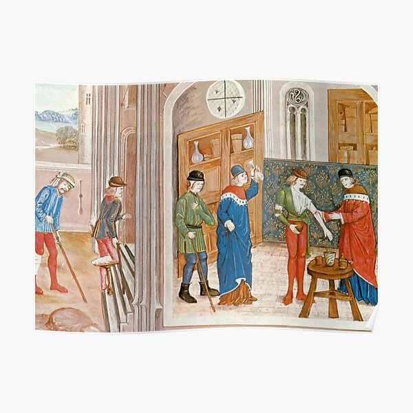 "Vintage Historic Drawing of Medieval Medicine and Doctors" Poster for ...
