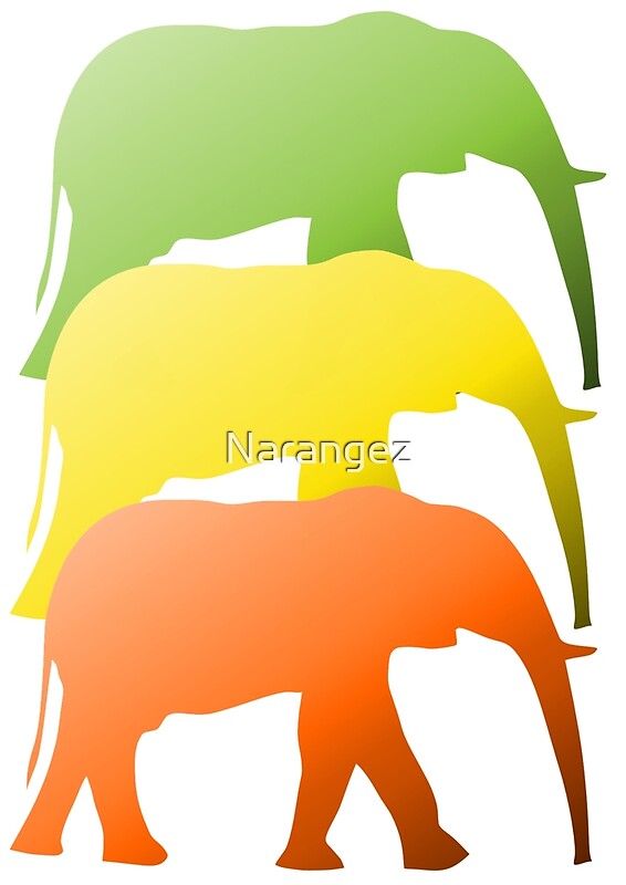 "Triple Elephants Green Yellow and Orange" by Narangez | Redbubble