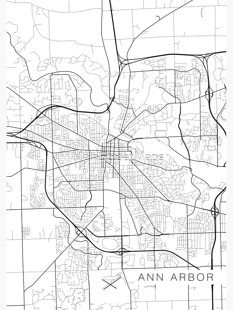 "Ann Arbor Map, USA - Black and White" Spiral Notebook by ...