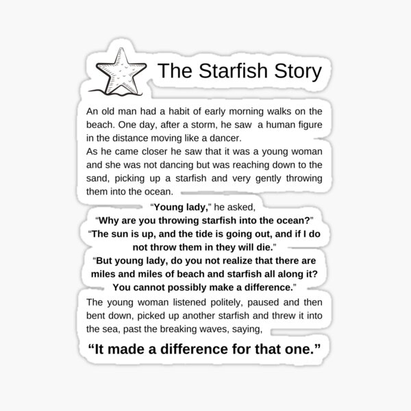 "The Starfish Story, How To Make A Difference. Transparent Background ...