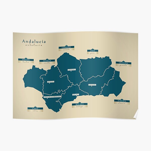 "Modern Map - Andalucia region map Spain ES" Poster for Sale by ...