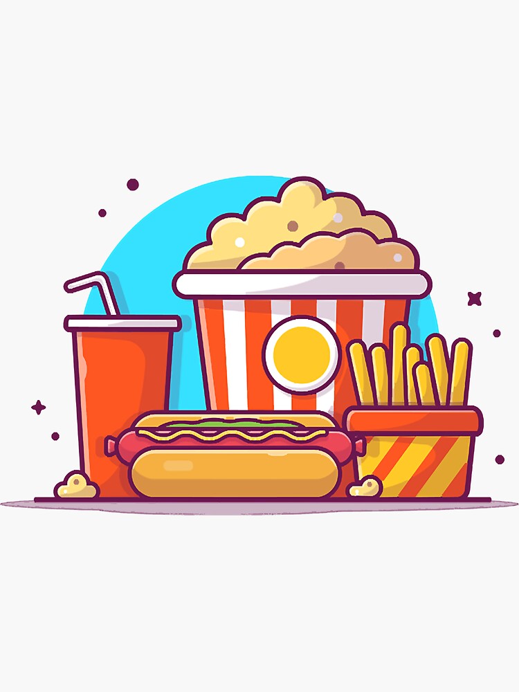 Pegatina «Sabroso menú combinado Hotdog con palomitas de maíz, soda y ...