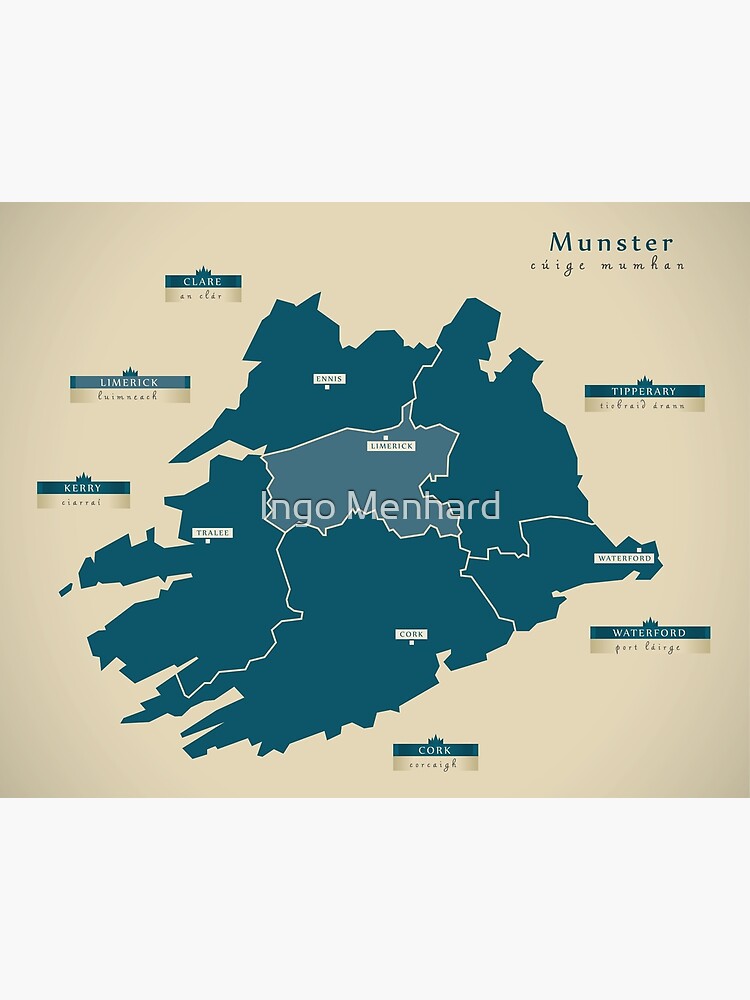 "Modern Map - Munster county map Ireland IE" Art Print by ingomenhard ...