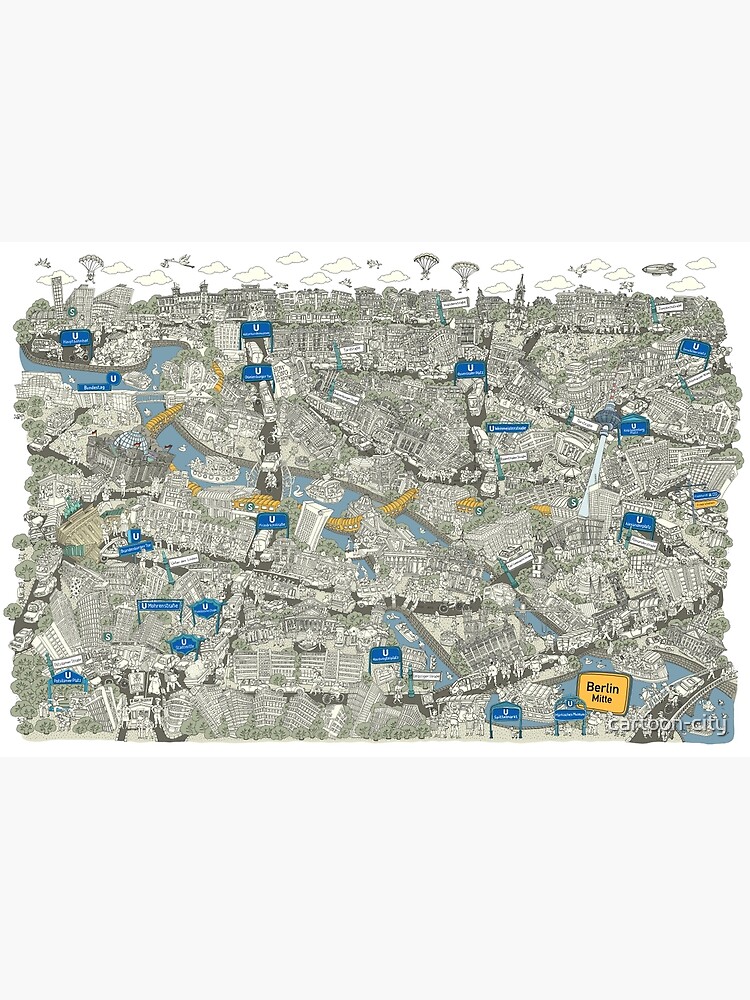 "Illustrated map of Berlin-Mitte. Green" Art Print by cartoon-city ...
