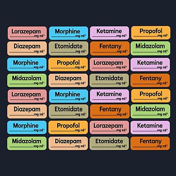 "CRNA - anesthesia drugs_color coded syringe labels of eight drugs ...