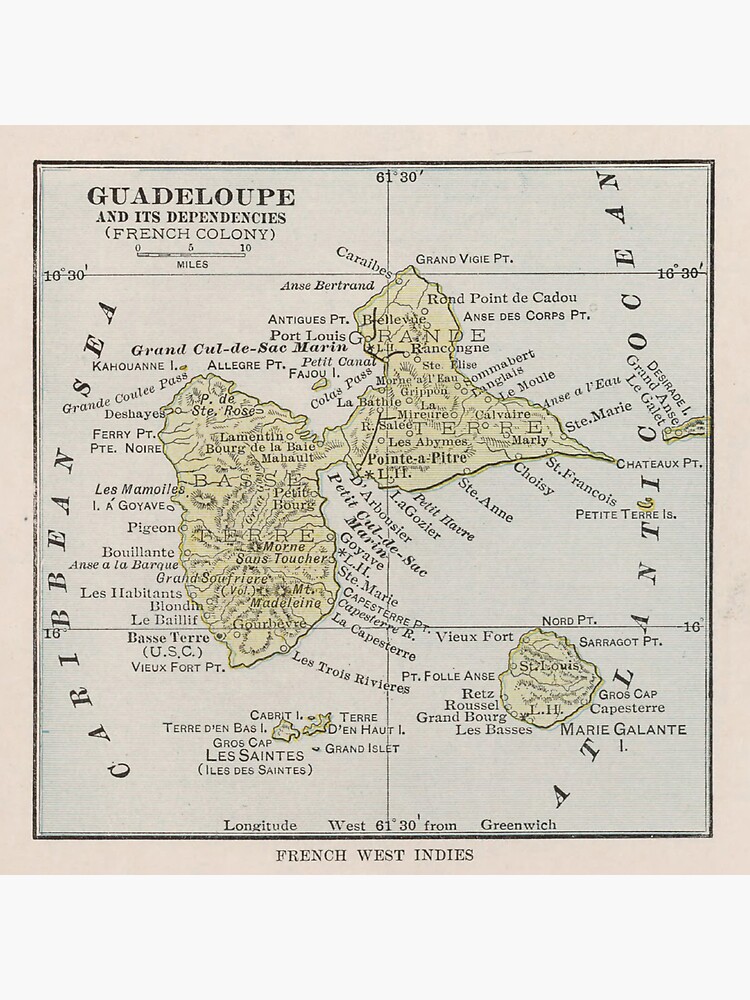 Pegatina «Antiguo mapa de la isla de Guadalupe (1912) Vintage Atlas de ...