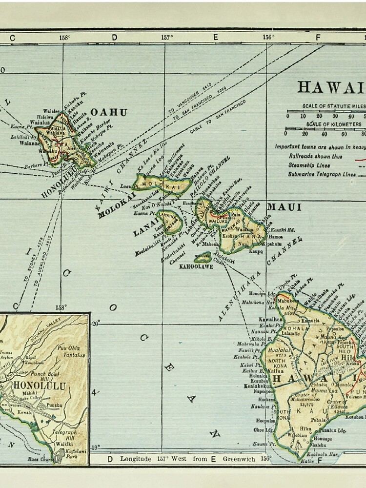 Old Hawaii Islands Map (1921) Vintage Hawaiian Atlas Leggings sold by ...