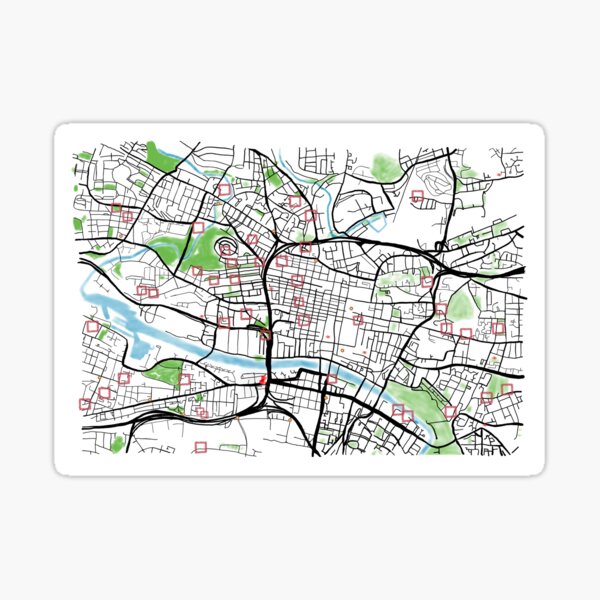 "Map of Glasgow (Illustration / Hand Drawing)" Sticker by Mrs1pt ...