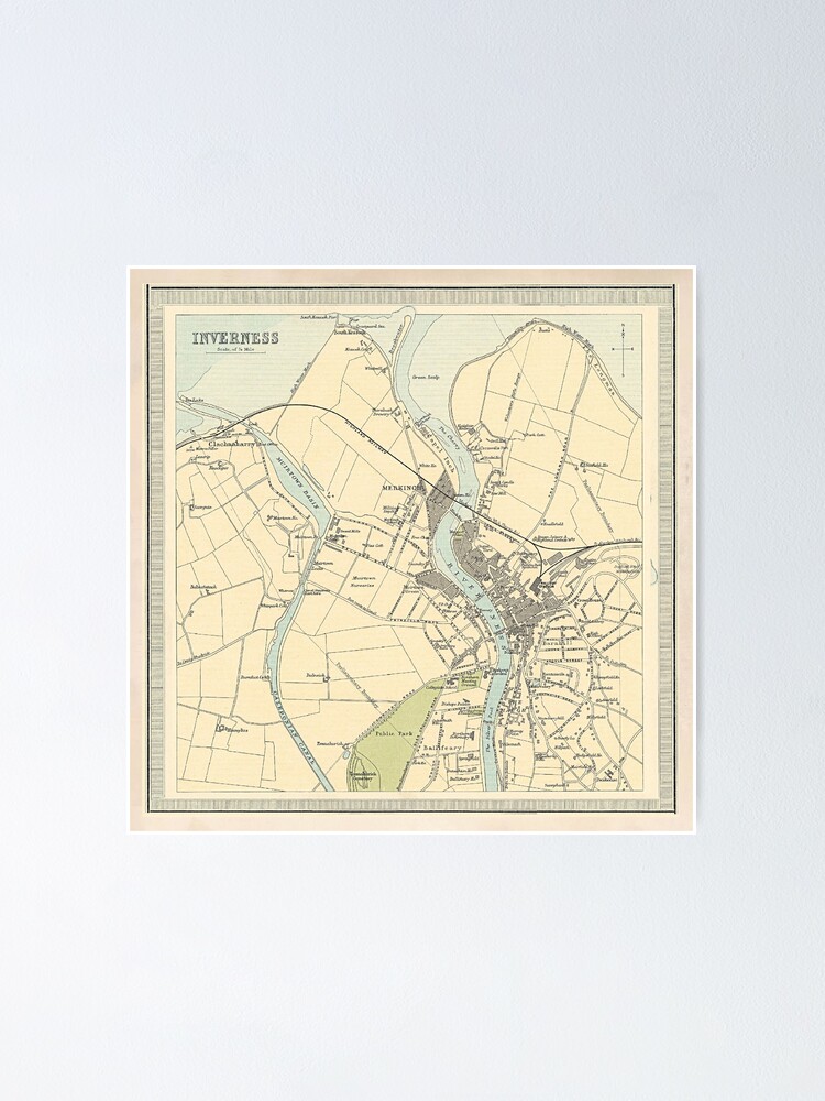 Prints Vintage Inerness City & Street Atlas Poster 1912 Old Inverness ...