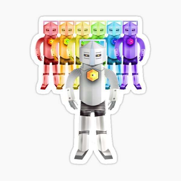 "Rainbow White Robots" Sticker for Sale by Andydrewz | Redbubble