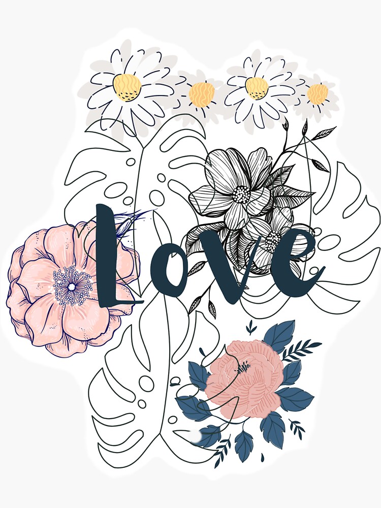"Cute aesthetic floral love art" Sticker by Rikuartwork | Redbubble