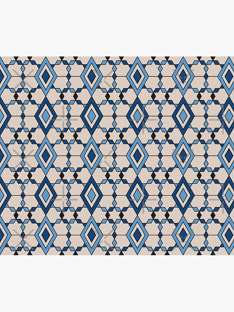 "Hexagon, star, diamond, retro, blue, pale blue, cream, pattern Print ...