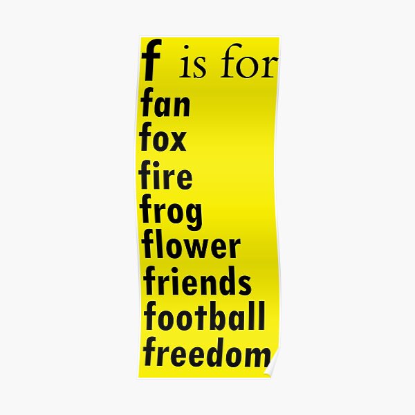 "The f is for fan: Alphabet a-z Words - Alphabet Words" Poster by ...
