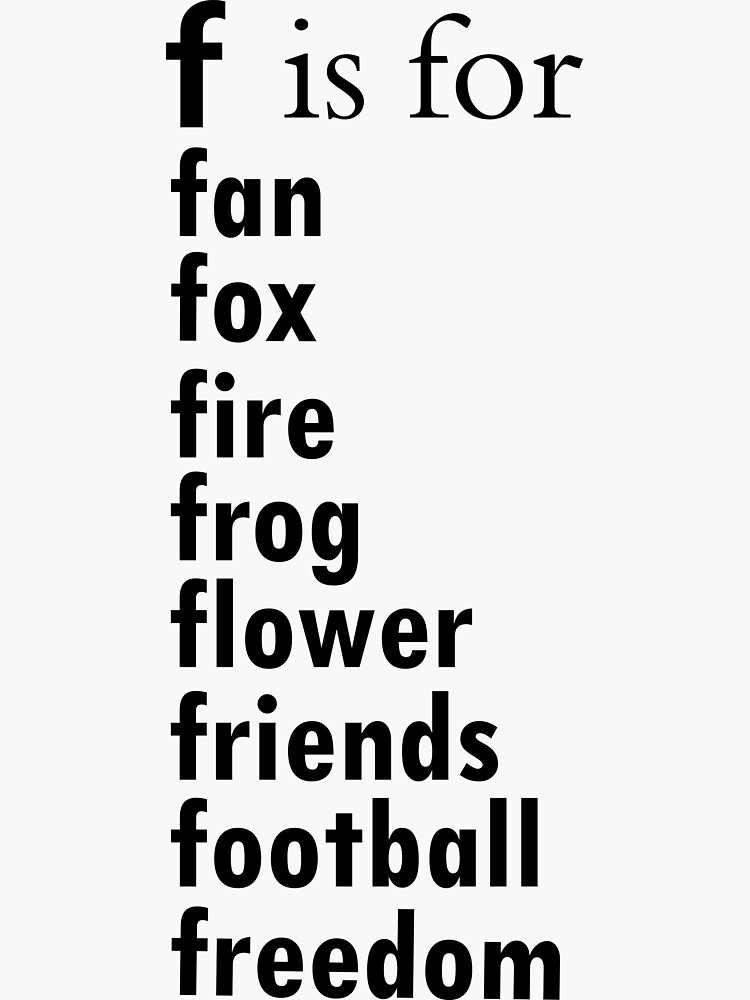 "The f is for fan: Alphabet a-z Words - Alphabet Words" Sticker for ...