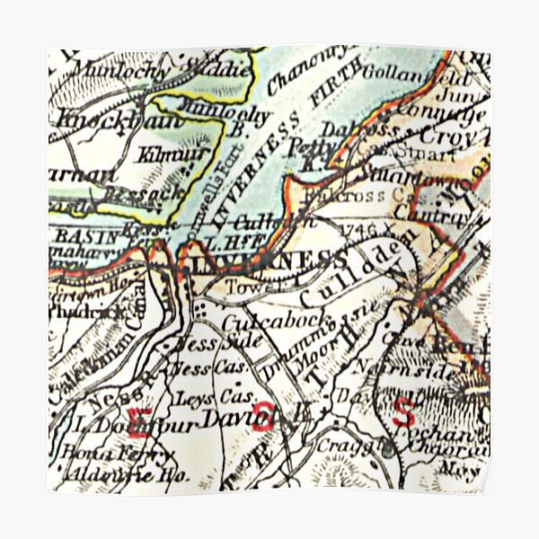 Prints Vintage Inerness City & Street Atlas Poster 1912 Old Inverness ...