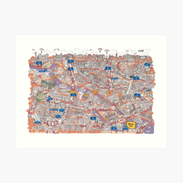 "Illustrated map of Berlin-Mitte. Red" Art Print for Sale by cartoon ...