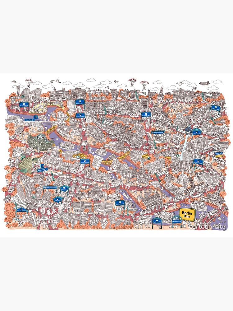 "Illustrated map of Berlin-Mitte. Red" Poster by cartoon-city | Redbubble