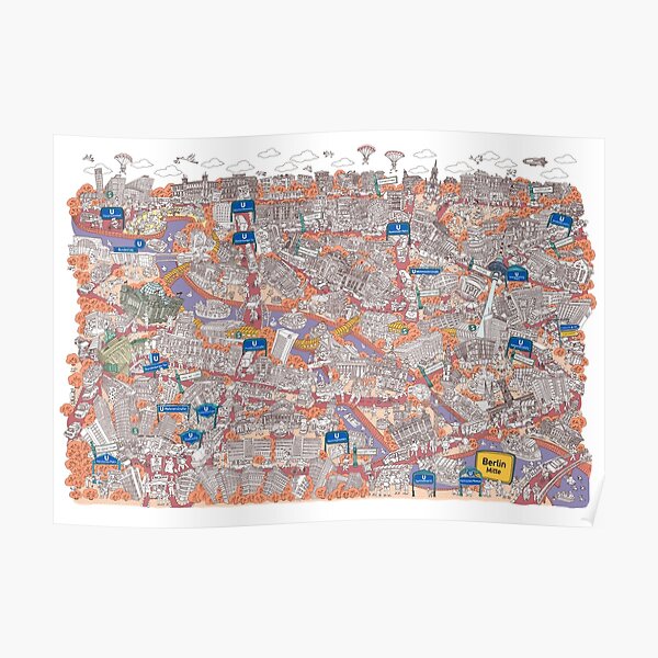 "Illustrated map of Berlin-Mitte. Red" Poster by cartoon-city | Redbubble