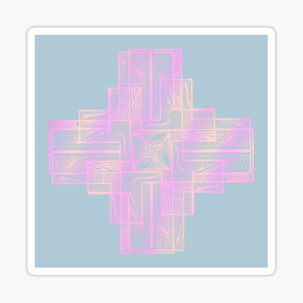 "Zendala aesthetic pink and yellow abstract religious cross" Sticker ...