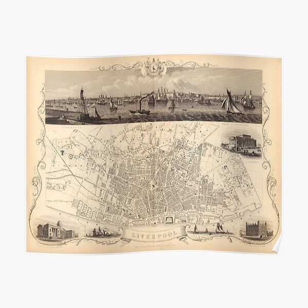 "Old Liverpool England Map (1851) Vintage UK City & Street Atlas ...