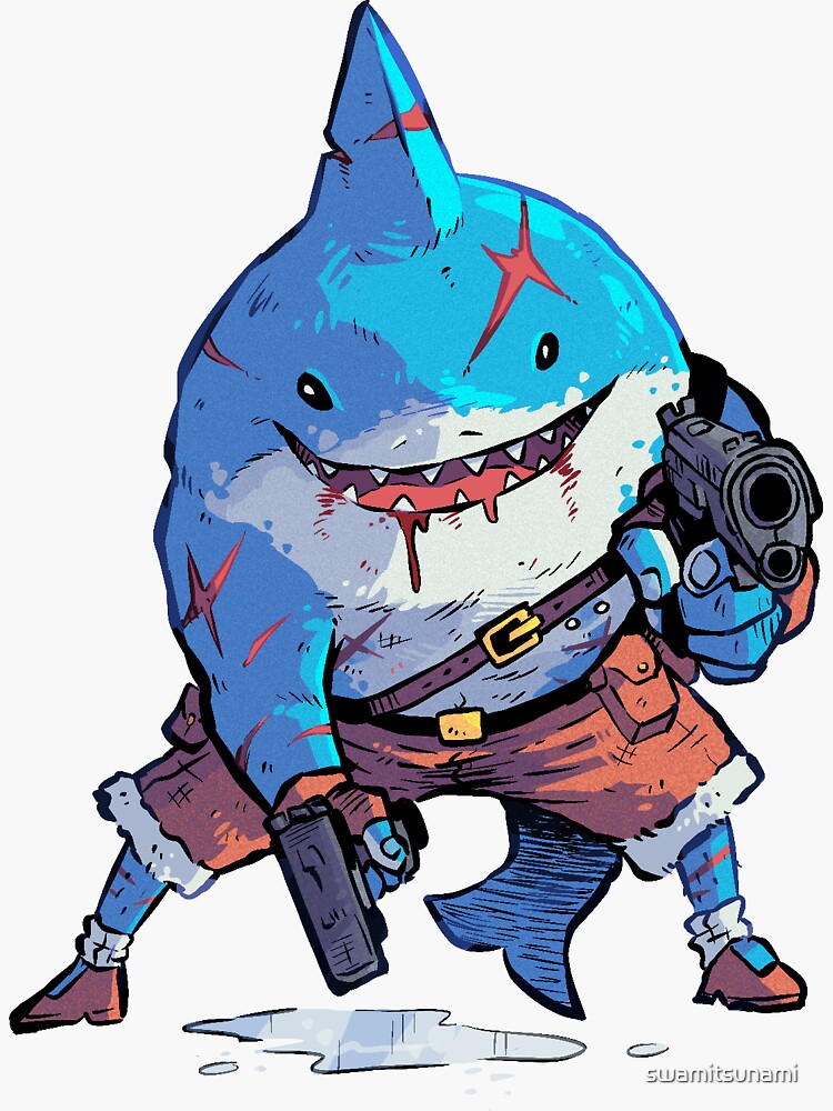 "Shark with Guns" Sticker by swamitsunami | Redbubble