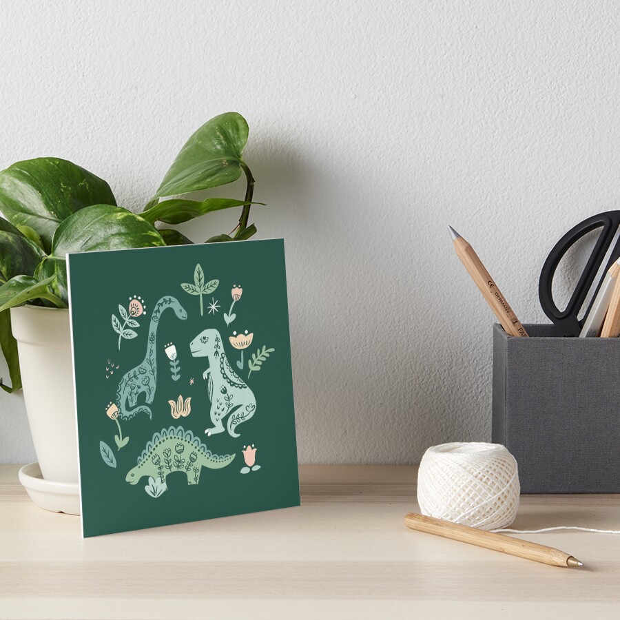 "Folk Floral Dinosaur" Poster for Sale by latheandquill | Redbubble