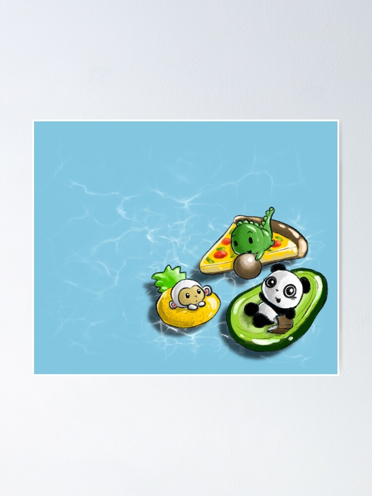 "Dino & Panda Summer Fun: Floaties in the Pool" Poster for Sale by ...